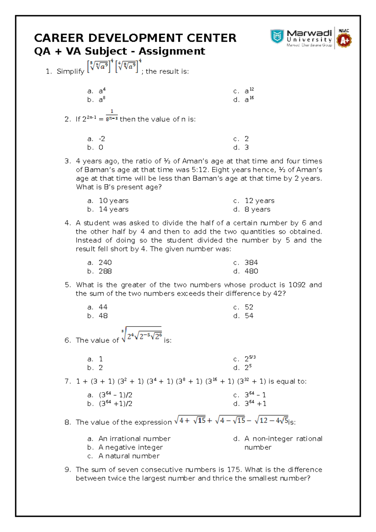 QA VA Subject Assignment 1: Comprehensive Question Set for Practice ...