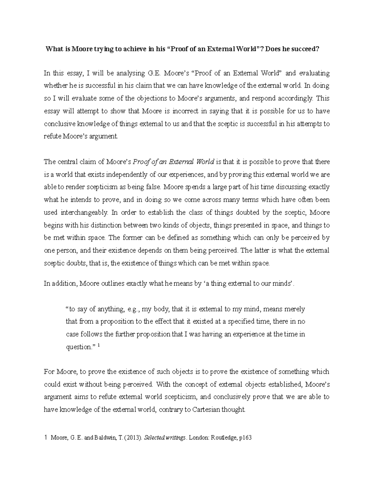 What is Moore trying to achieve in his “Proof of an External World ...