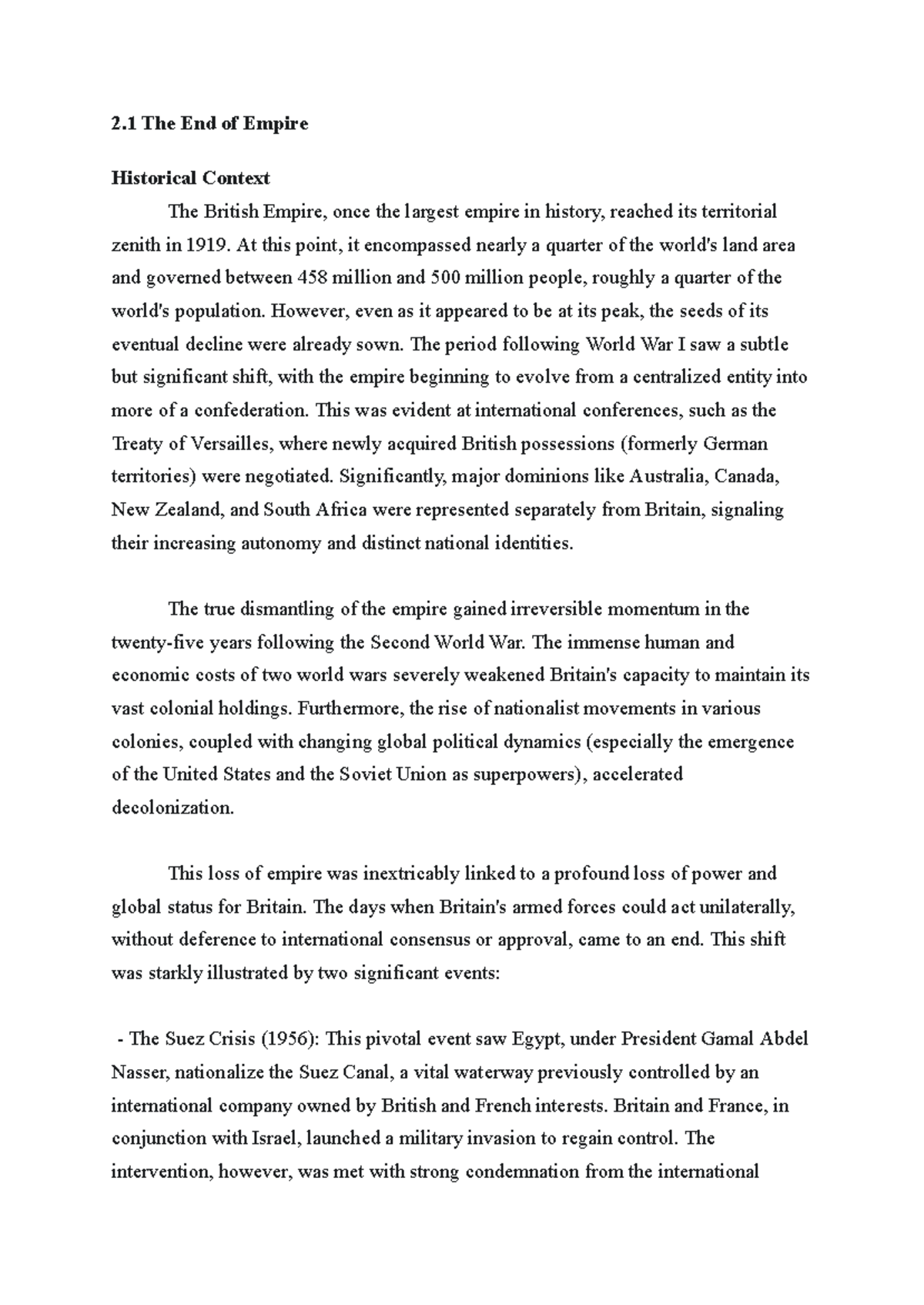 2.1 The End of Empire: The Decline of the British Empire and Its Legacy ...