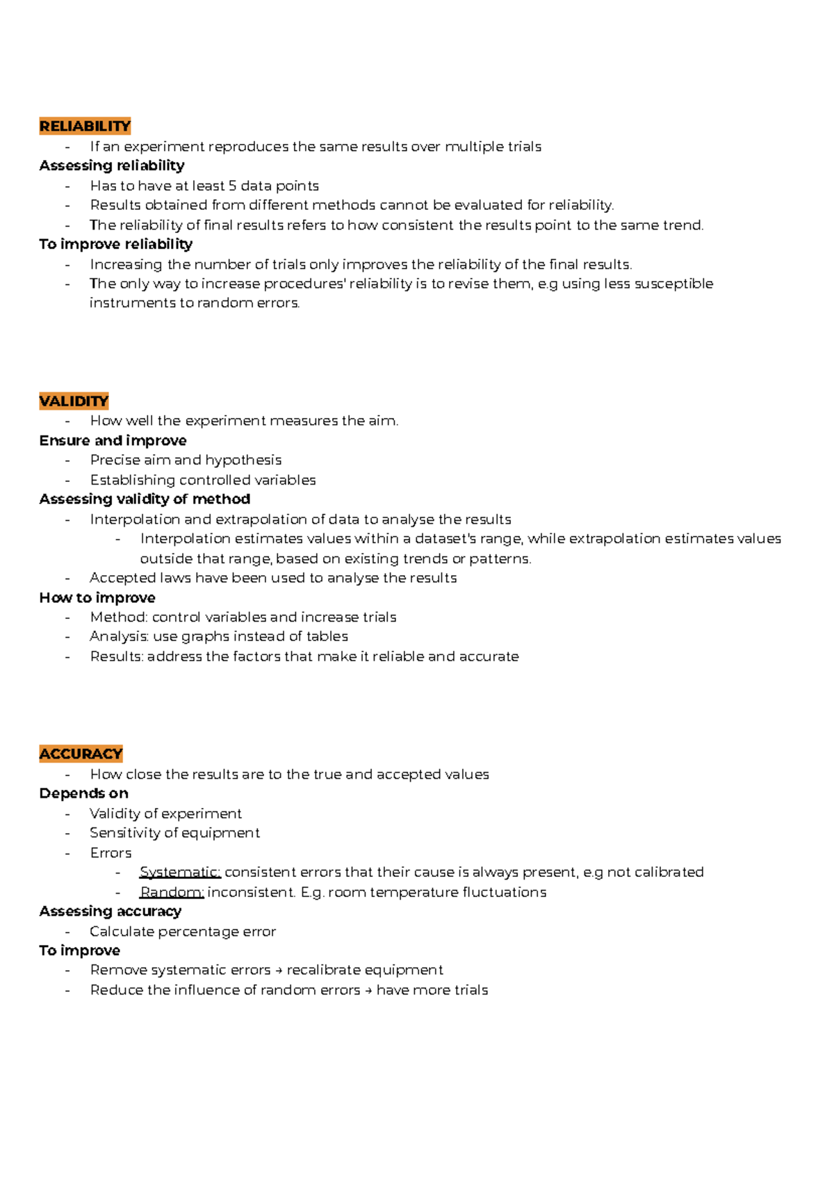 Reliability, Validity, and Accuracy in Experimental Methods: Key ...