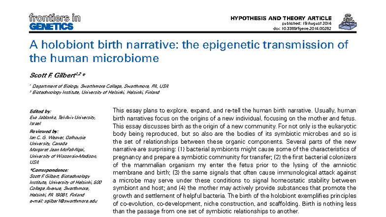 HYPOTHESIS AND THEORY: Human Microbiome Transmission in Birth - Studocu