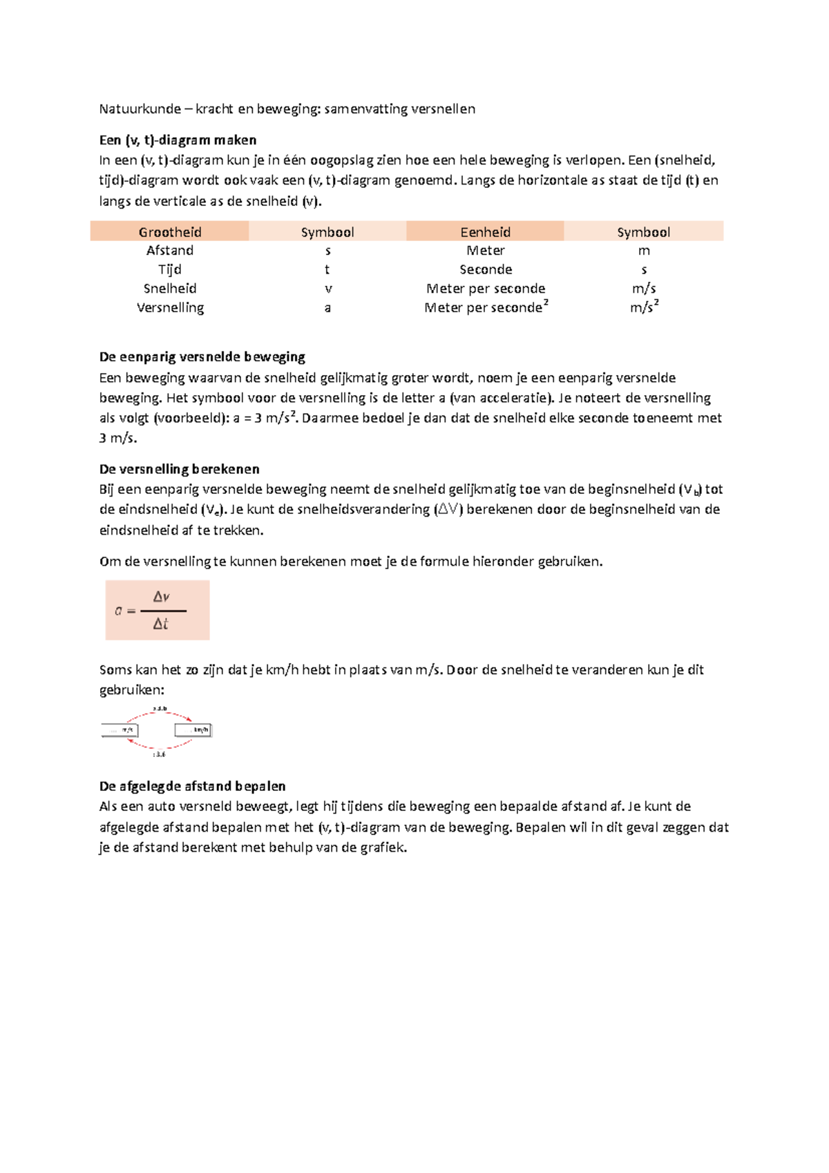Samenvatting Natuurkunde - Kracht en Beweging: Versnelling & Remmen ...
