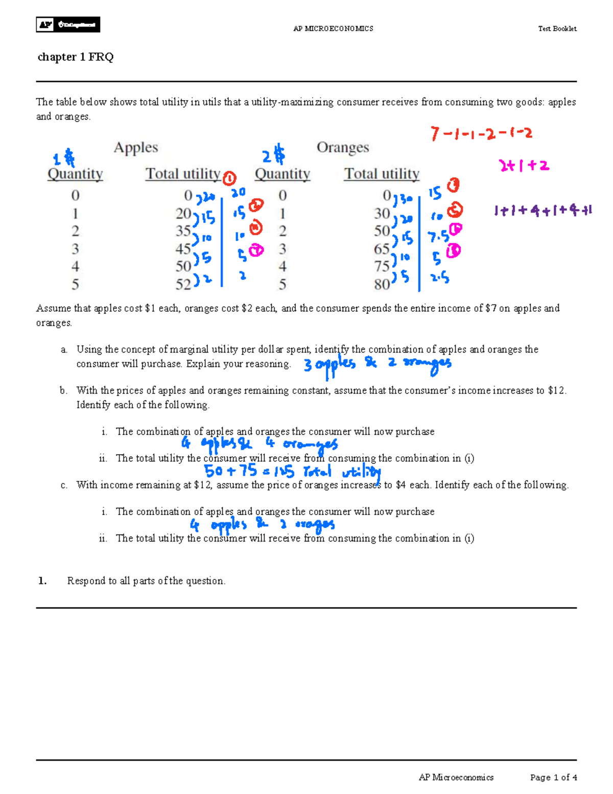 AP MICROECONOMICS Chapter 1 FRQ Test Booklet Analysis - Studocu