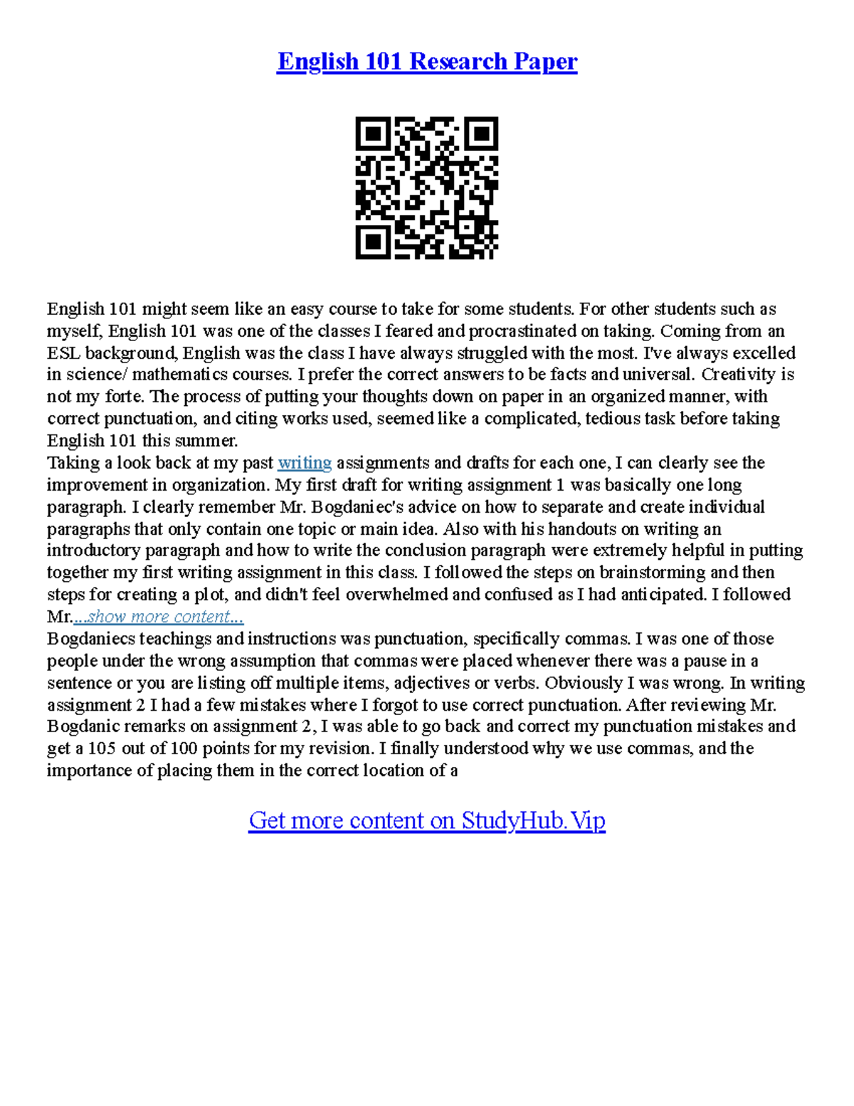 English 101 Research Essay: Effective Intro Examples and Insights - Studocu