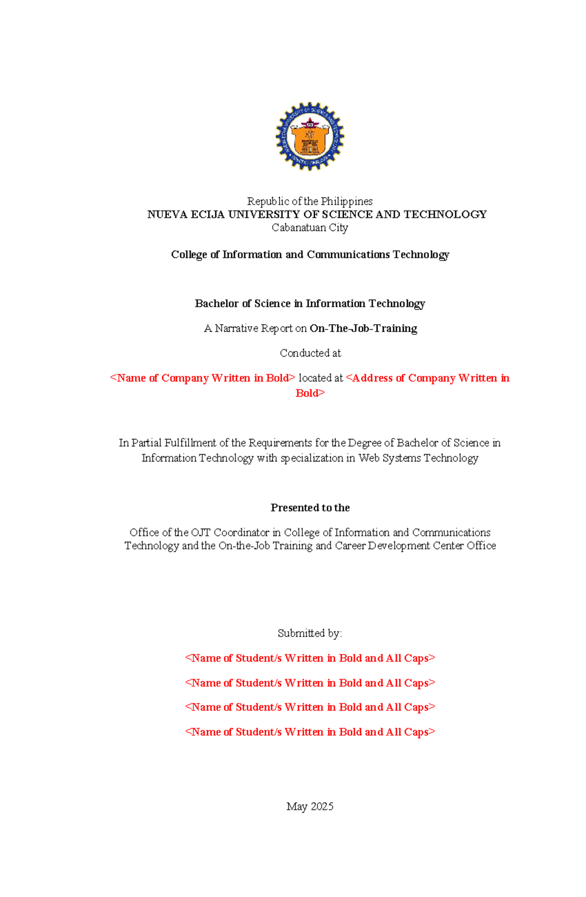 Narrative Report Format for OJT - BSIT WST Requirements - Studocu
