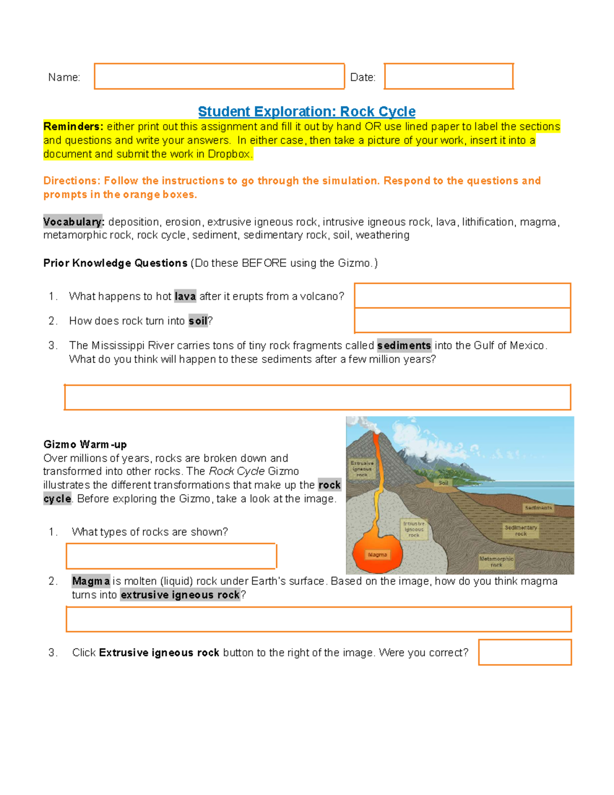 U4A2 Rock Cycle Student Exploration Guide and Instructions - Studocu