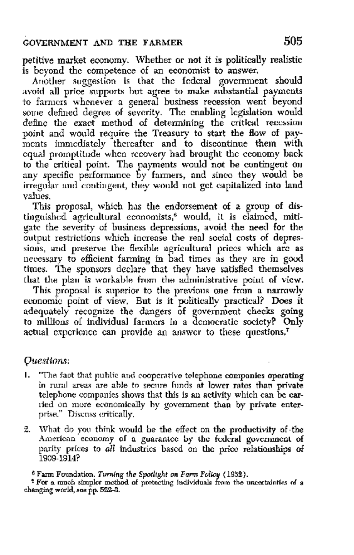 Government and the Farmer: Economic Impacts and Policy Proposals 505 ...