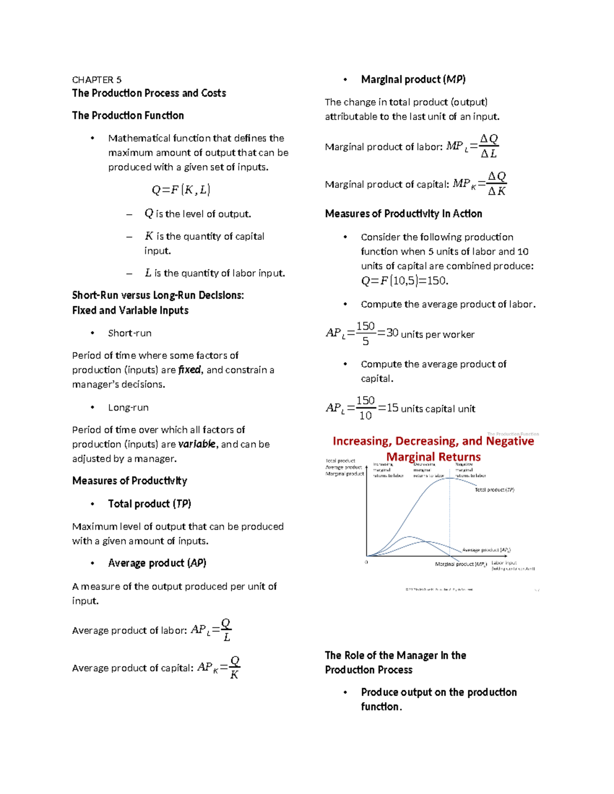 Chapter 5: The Production Process and Costs in Managerial Economics ...