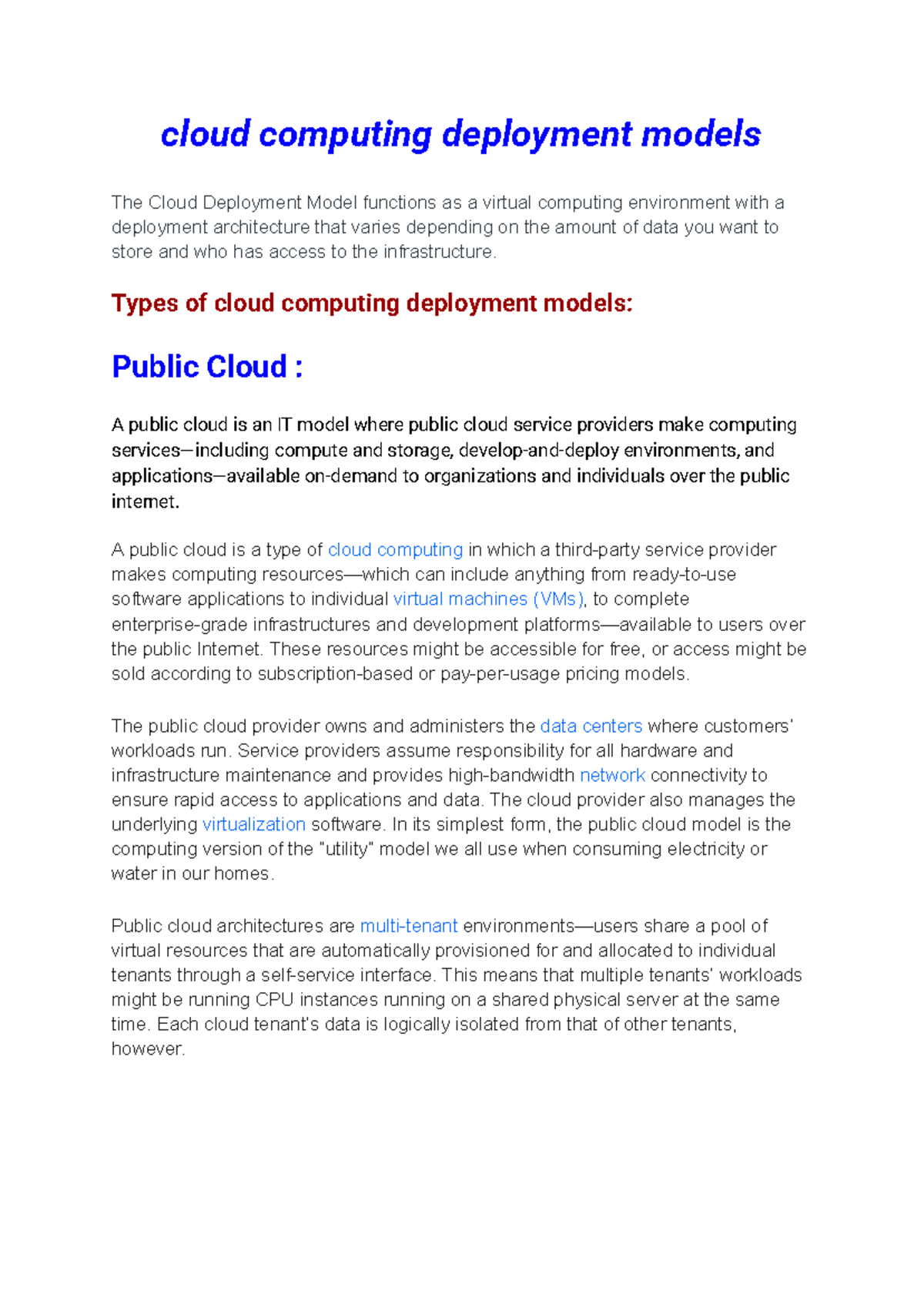 Cloud Computing Deployment Models: Overview and Analysis - Studocu