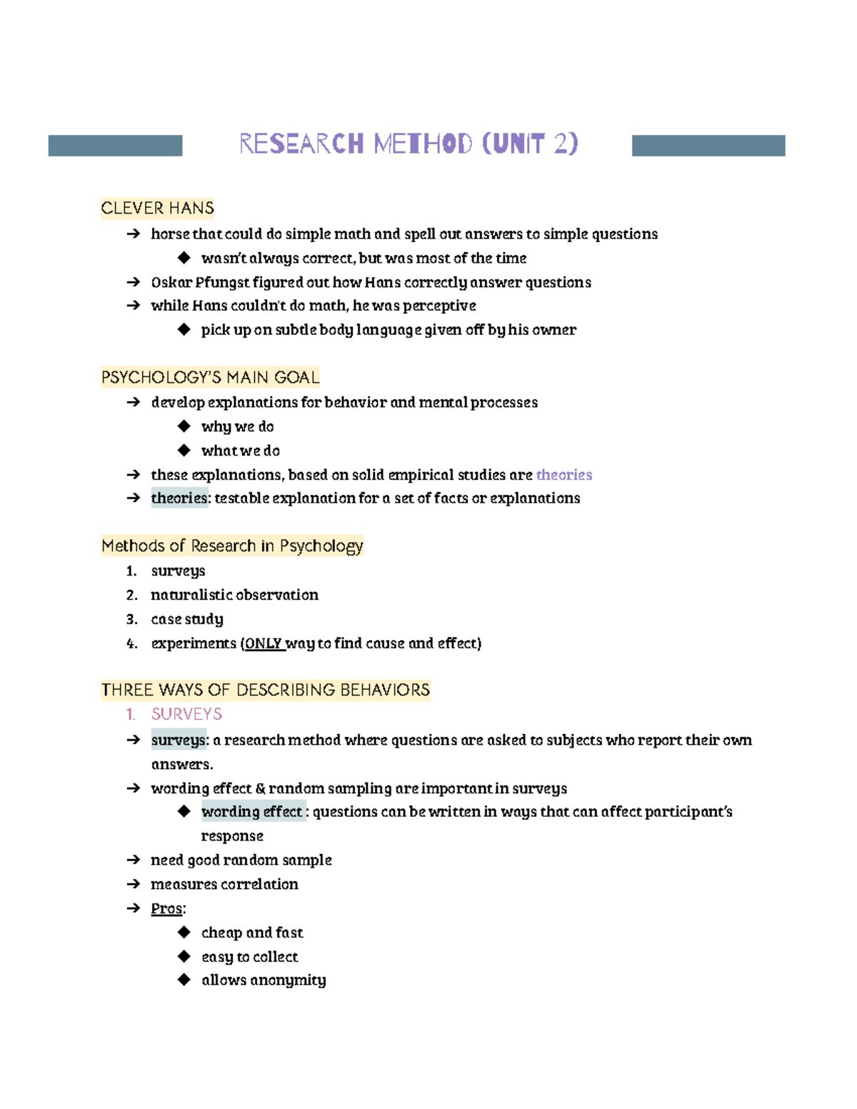 Unit 2: Research Methods in Psychology - Key Concepts and Techniques ...