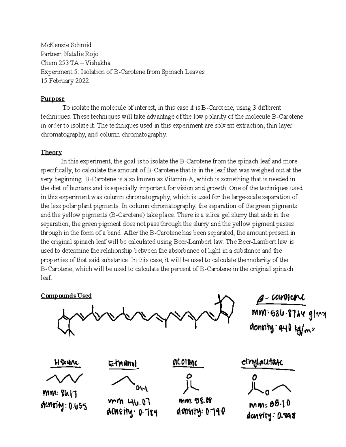 Chem Experiment 7 Lab Report - McKenzie Schmid Partner Name: Natalie ...