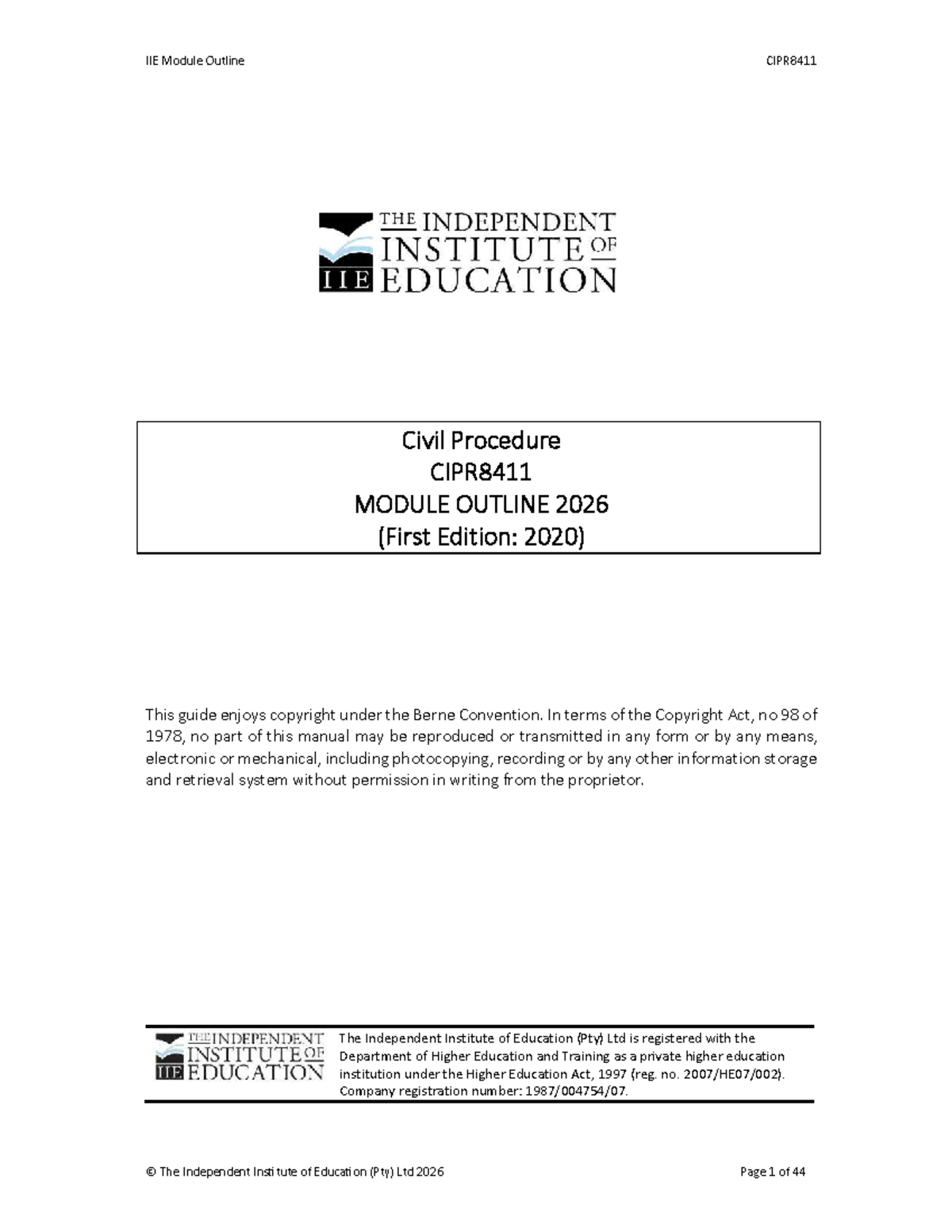 CIPR8411 Civil Procedure Module Outline - 2026 Edition - Studocu