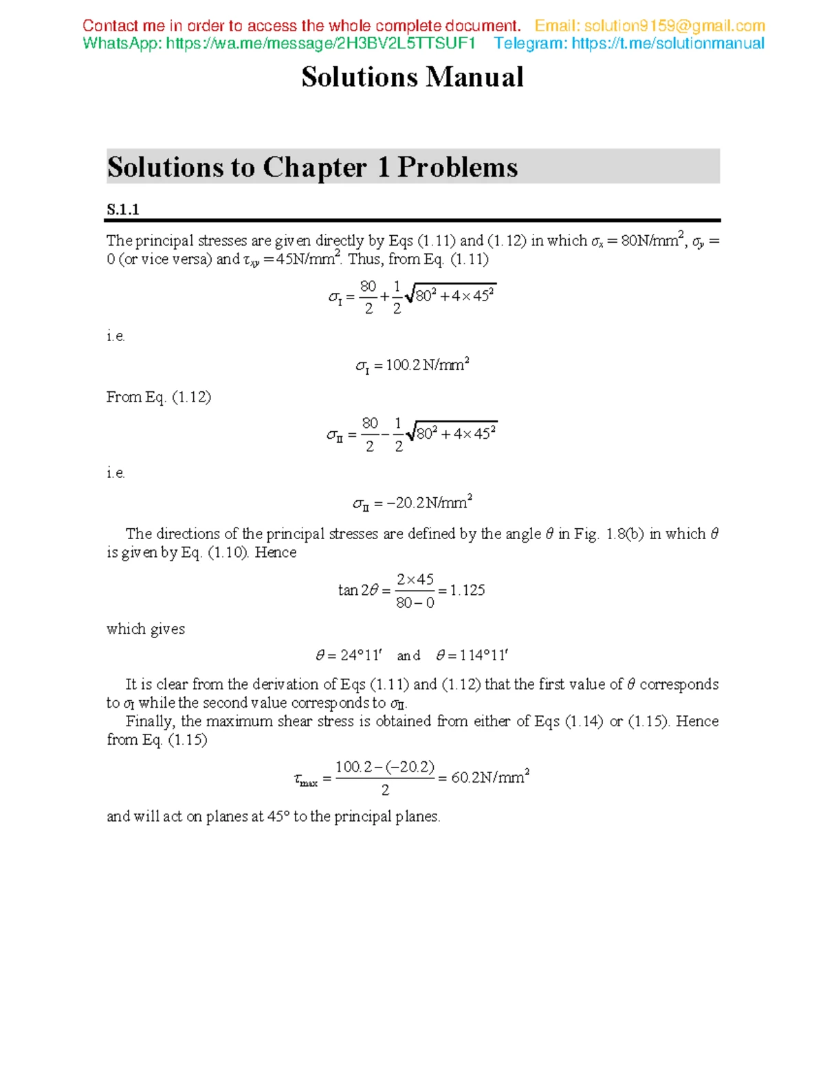 Solution Manual for Mechanics of Materials 10th Ed: Internal Loadings Analysis - Studocu