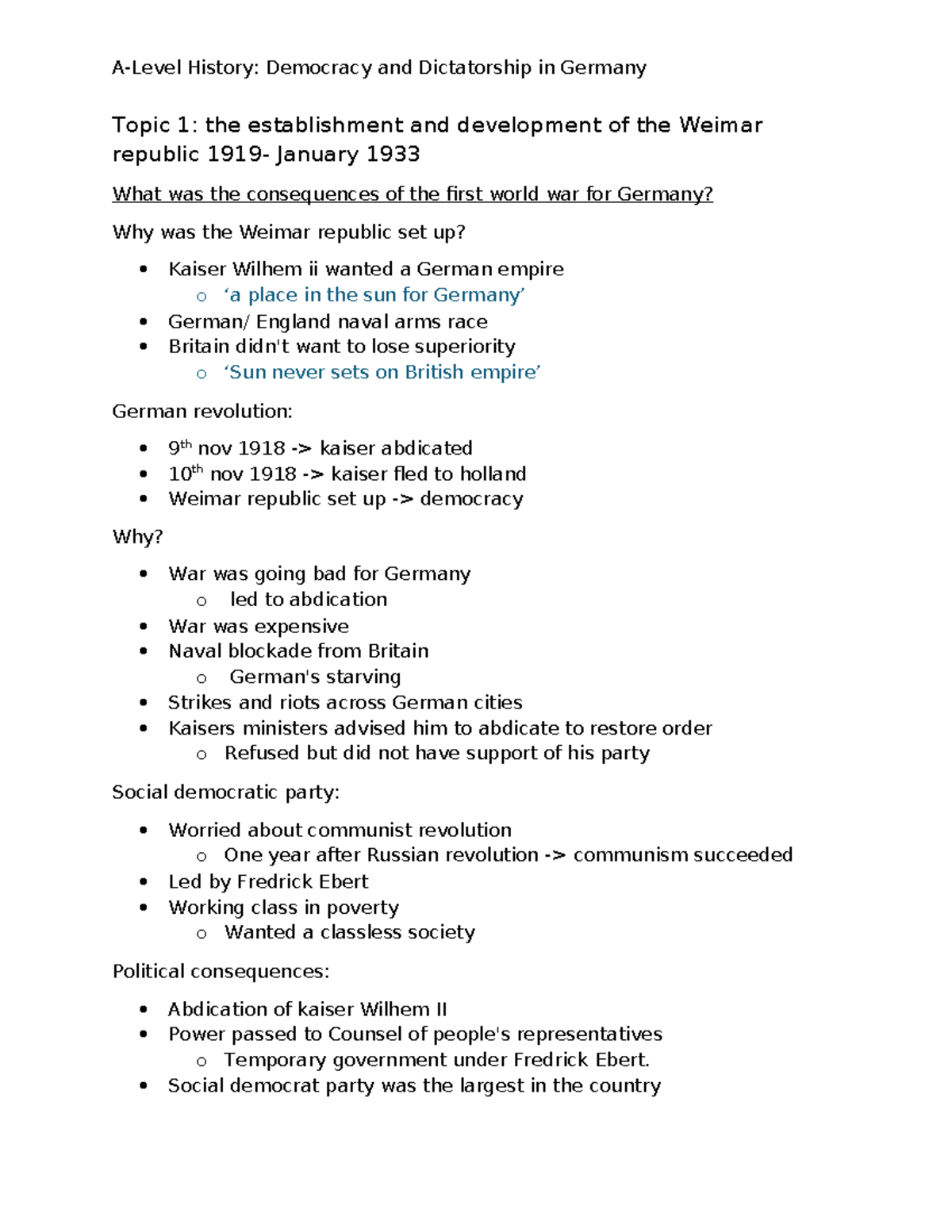 A Level History: Democracy and Dictatorship in Germany - Weimar ...