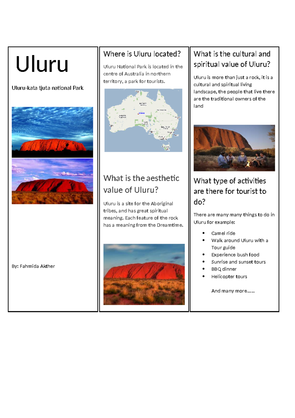 Uluru National Park: Cultural Significance & Tourist Activities - Studocu
