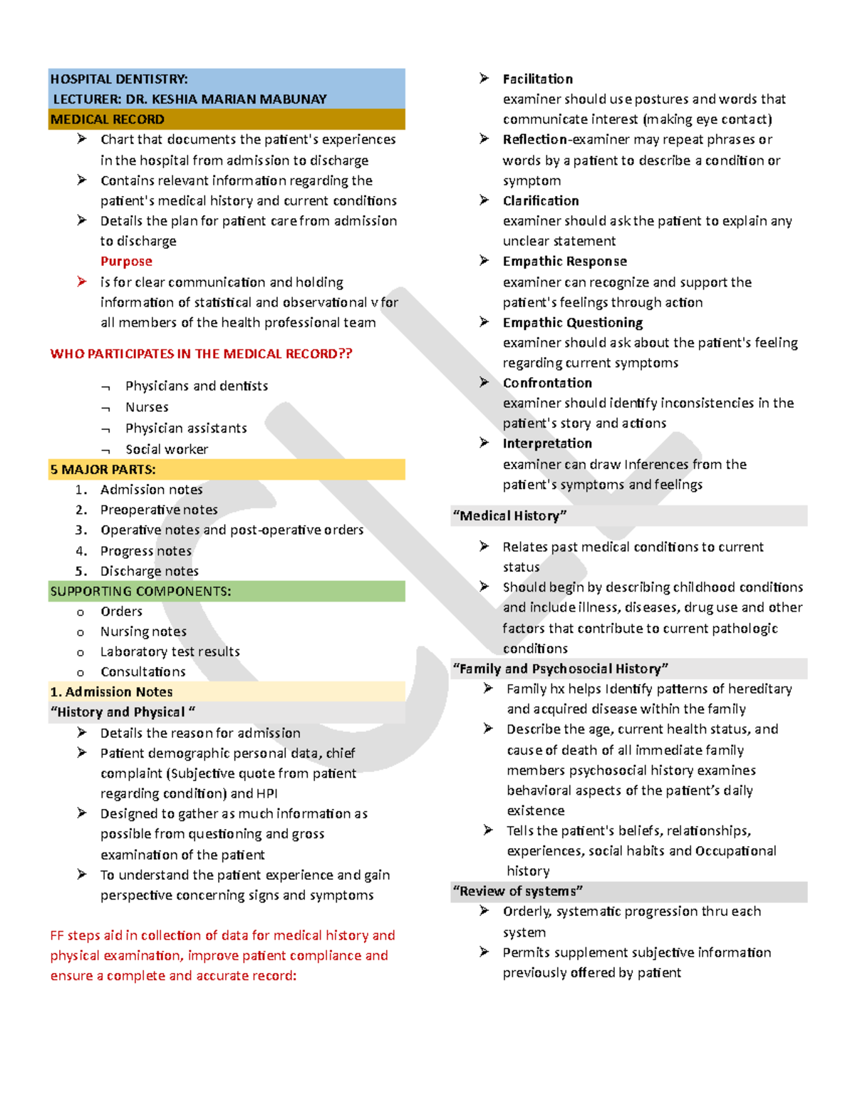 Hospital Dentistry Lecture Notes: Comprehensive Medical Records - Studocu