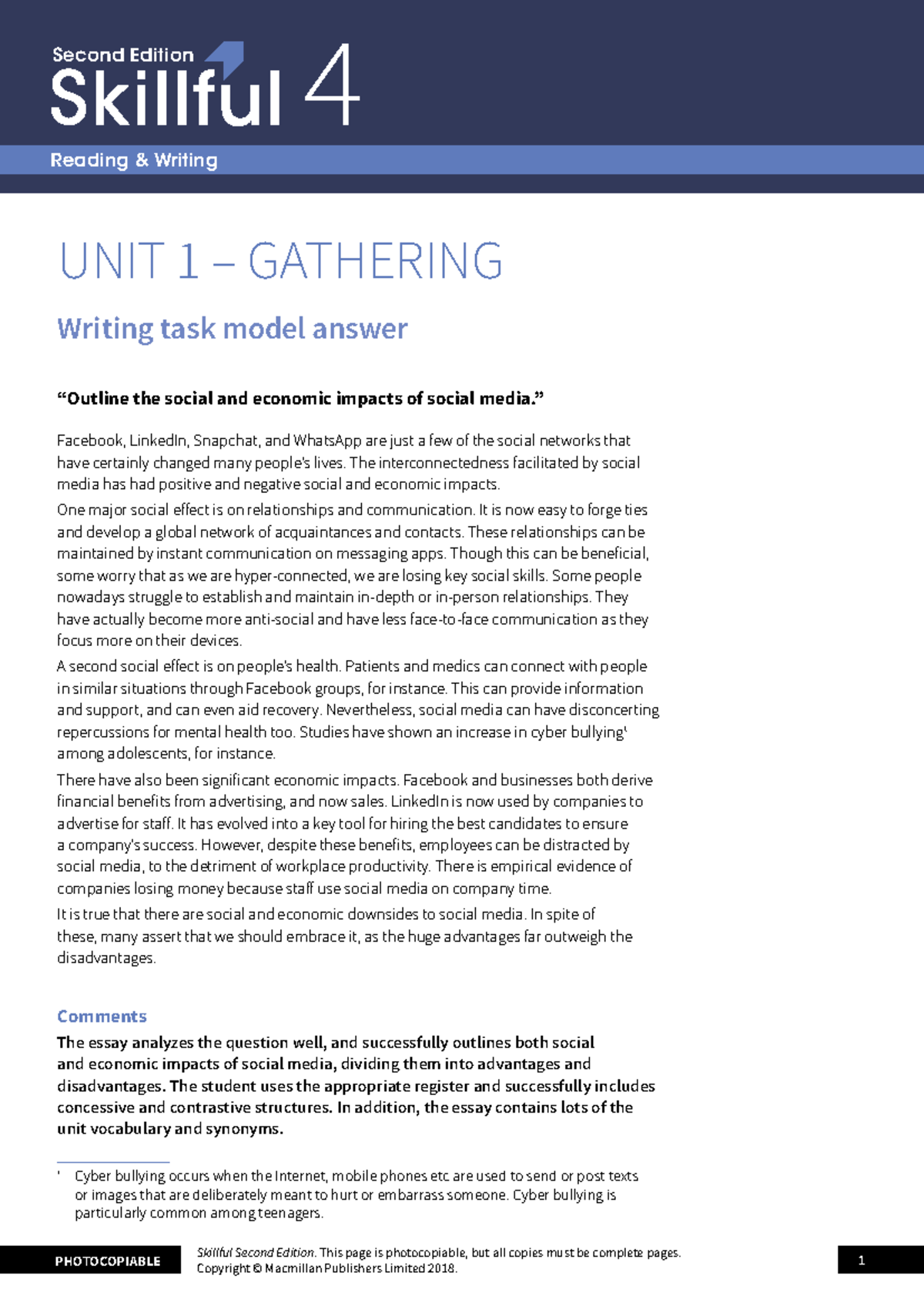 Sk2e Level 4 Writing Task Model Answers: Units 1-7 Summary - Studocu