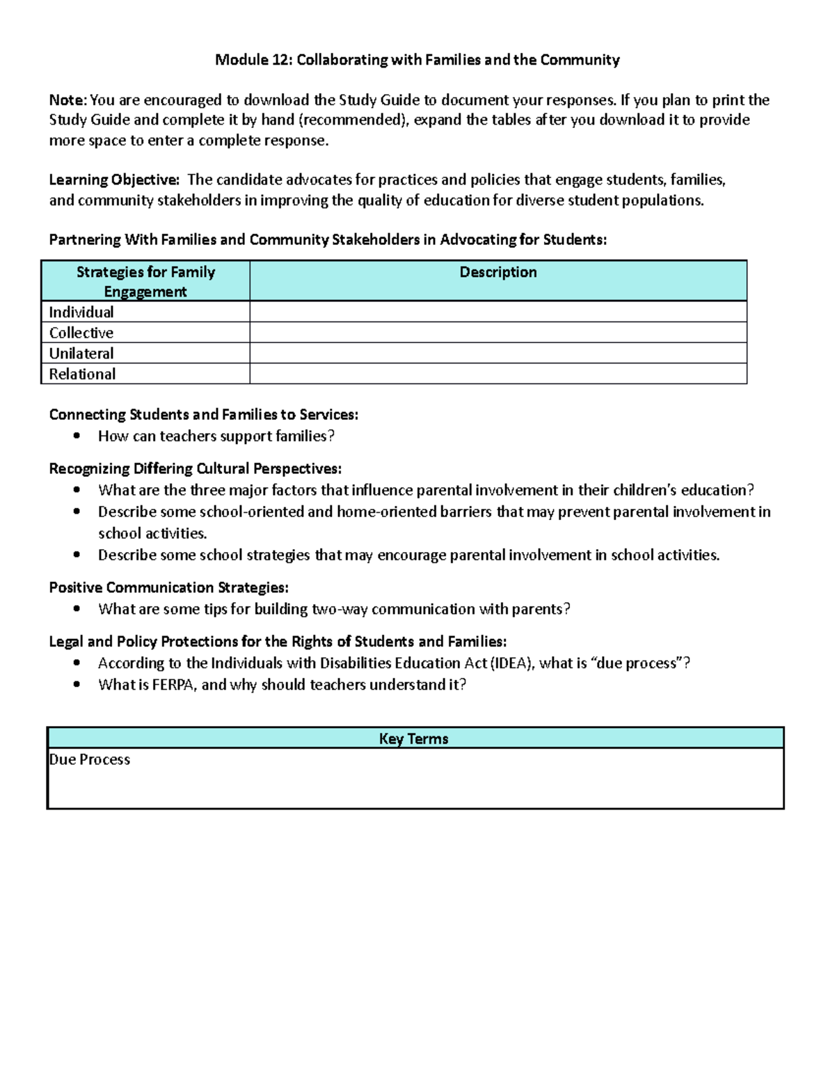 D096 d169 m12 study guide - Module 12: Collaborating with Families and ...