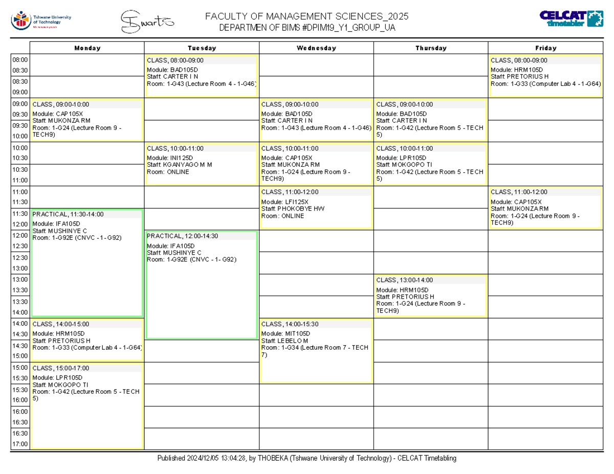 DPIM19 Group UA - 2025 Timetable for BIMS Department Courses - Studocu