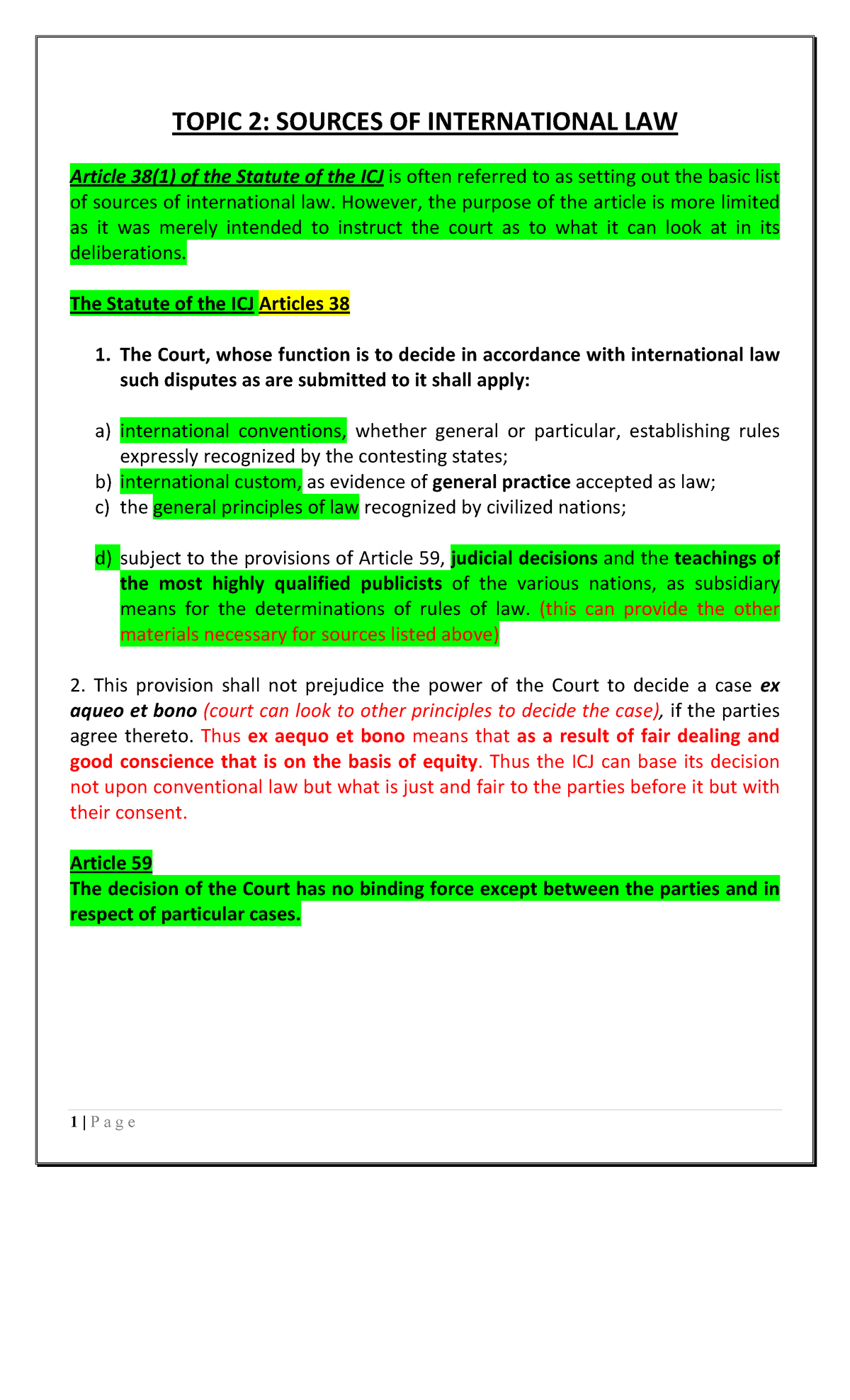 International Law Sources: Article 38 ICJ Statute Explained - Studocu