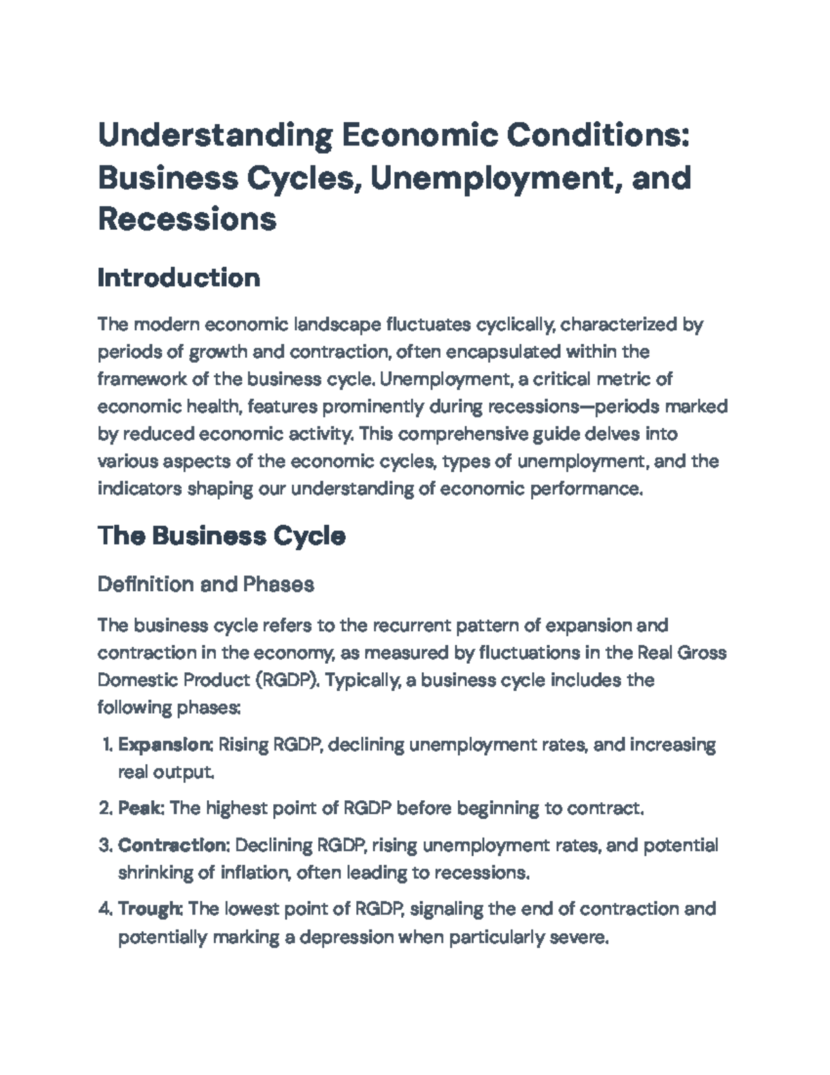 Understanding Economic Conditions: Business Cycles & Unemployment ...