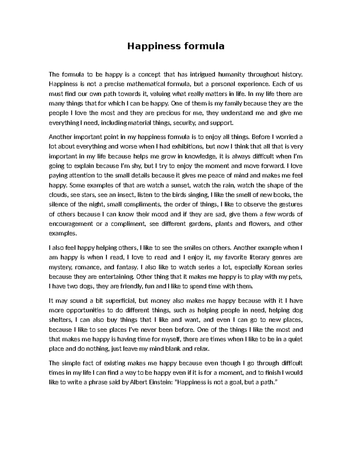 Happiness Formula - Exposición sobre la Búsqueda de la Felicidad - Studocu