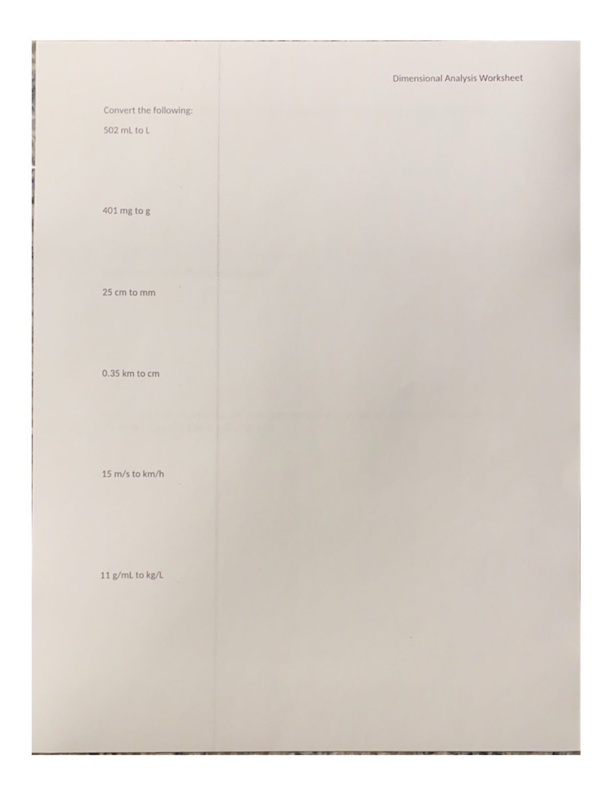 Dimensional Analysis Worksheet - How many minutes does it take for ...