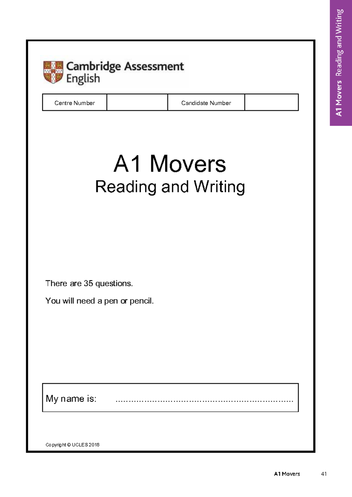 A1 Movers Reading and Writing Practice Assignments - Studocu