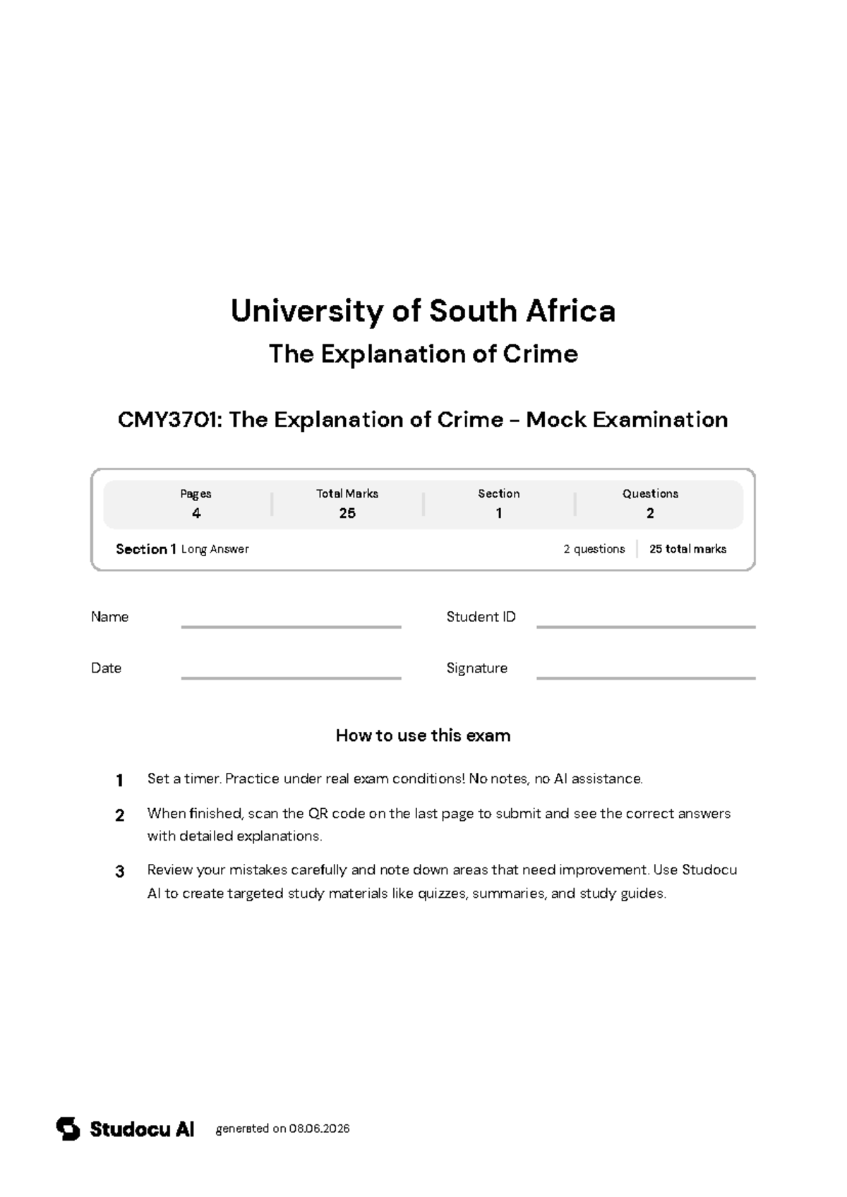 CMY3701: Mock Exam on Crime Explanation - Studocu