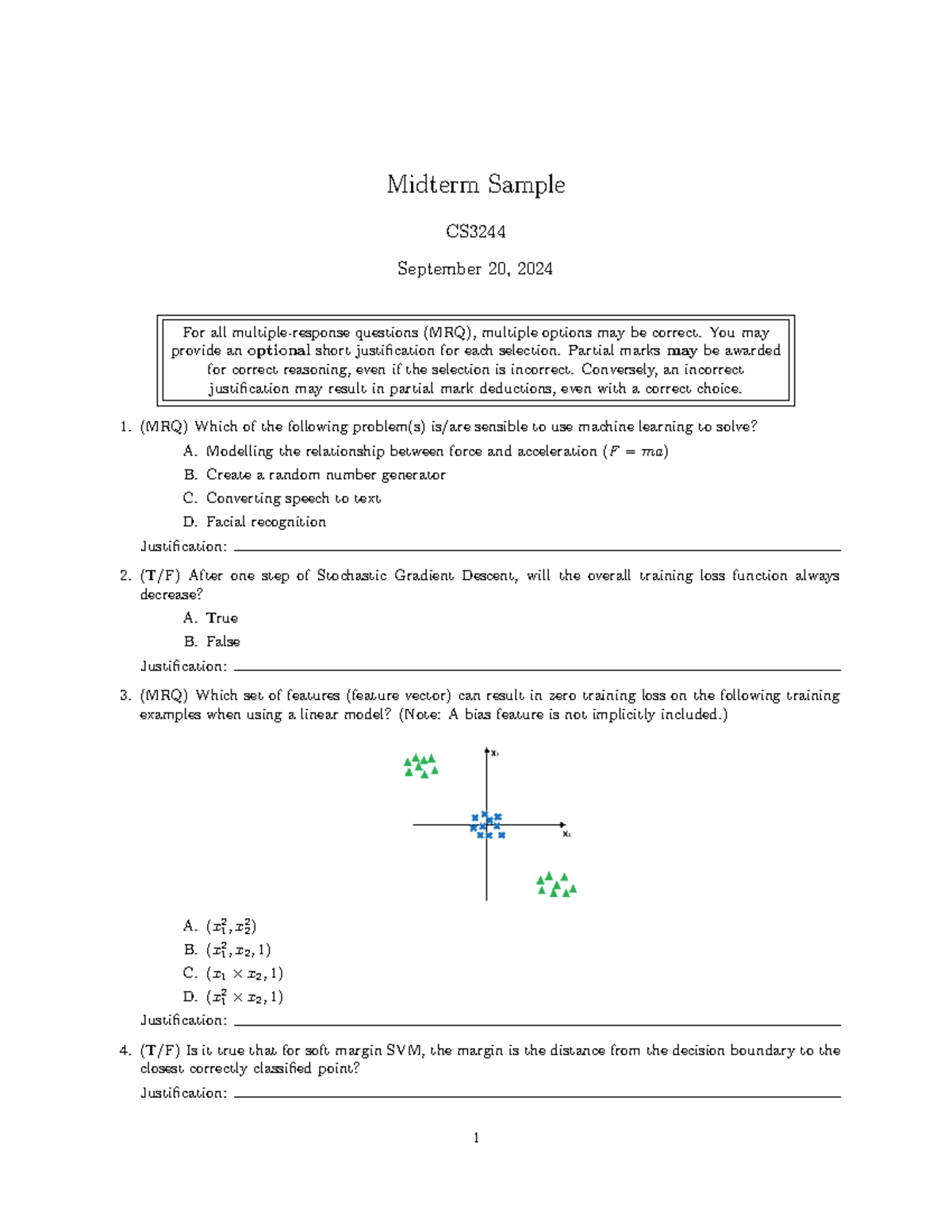 CS3244 Midterm Sample Questions and Justifications Guide - Studocu