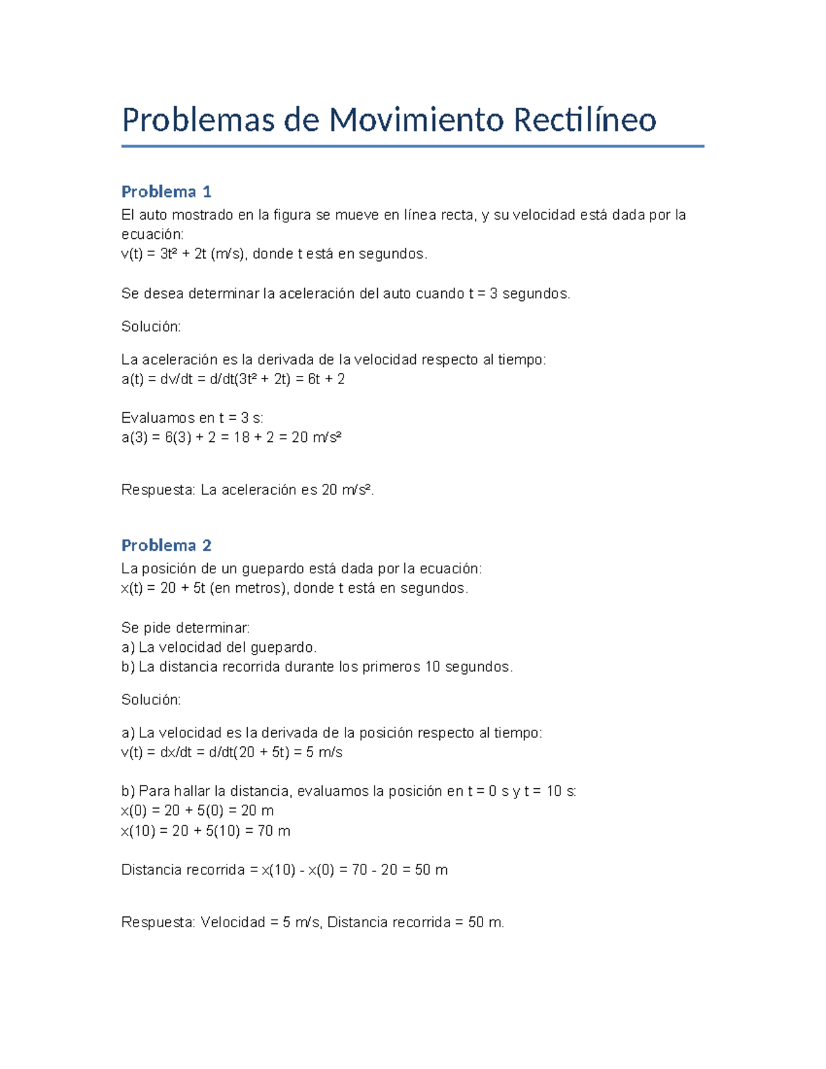 Problemas de Movimiento Rectilíneo Uniforme (MRU) y Soluciones - Studocu
