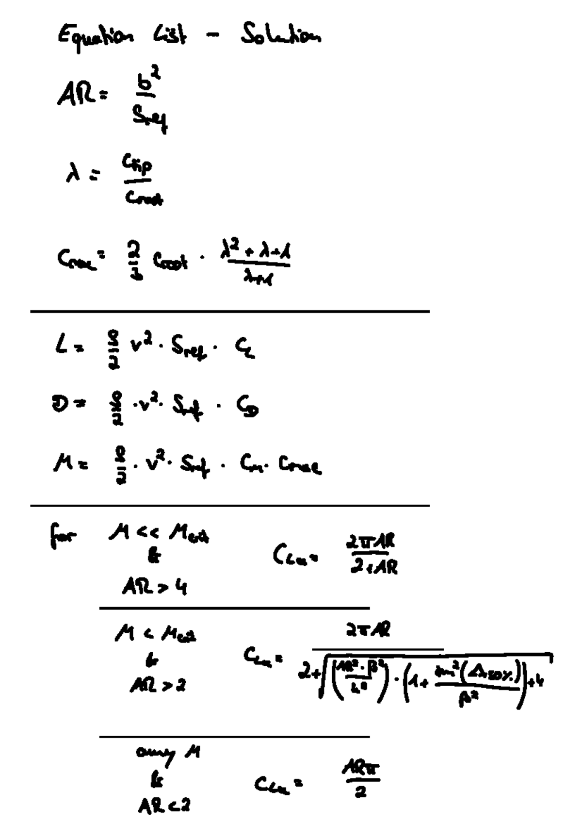 Equation List for Aircraft Design Solutions (B2) - Studocu