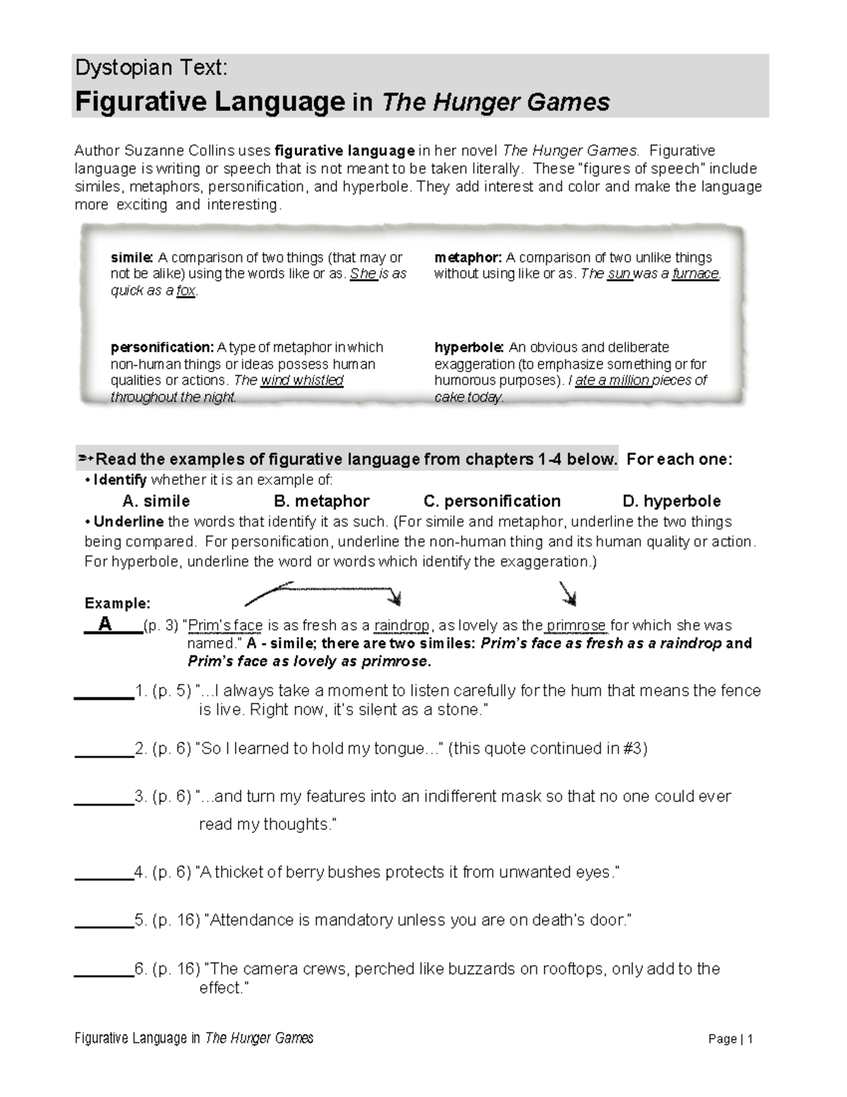 English - Distopian Text - Figurative Language in The Hunger Games Yr10 ...