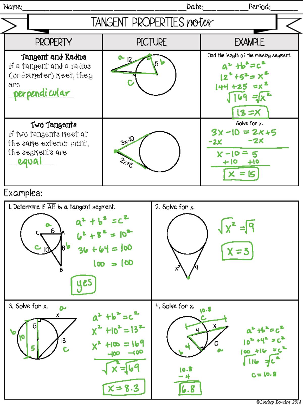TANGENT PROPERTIES Notes: Key Concepts and Examples - Studocu