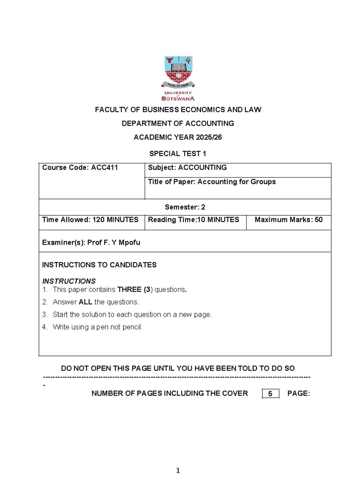 ACC411 Special Test 1: Consolidated Accounting for Groups - Studocu