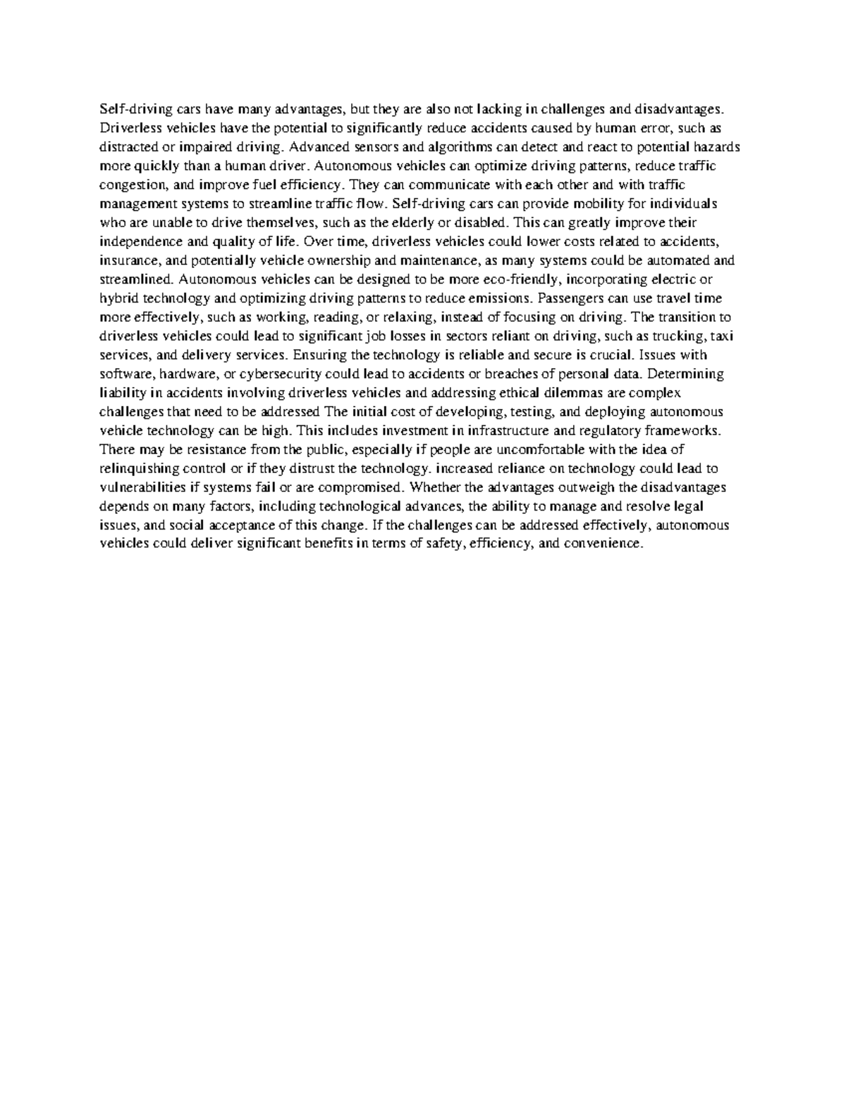 Writing Task 2: Analyzing Pros and Cons of Self-Driving Cars - Studocu