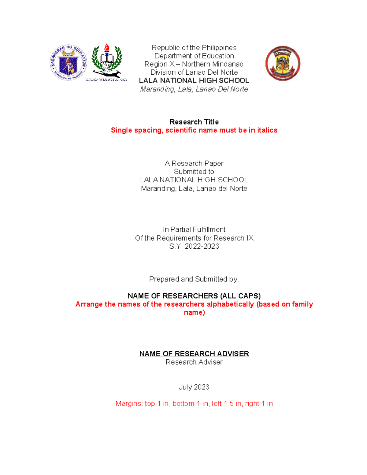 Research Paper Format - Republic of the Philippines Department of ...