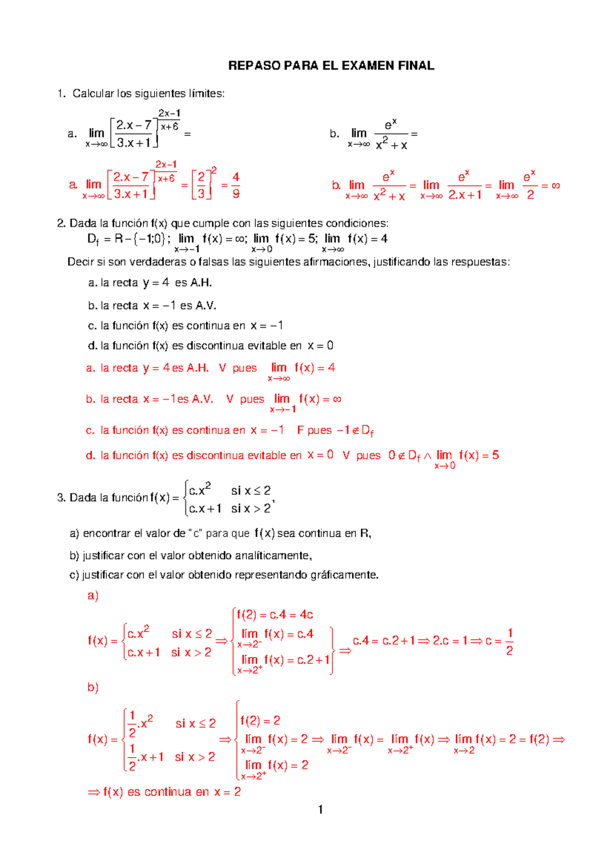 Resolución del Repaso para el Examen Final de Matemáticas - Studocu