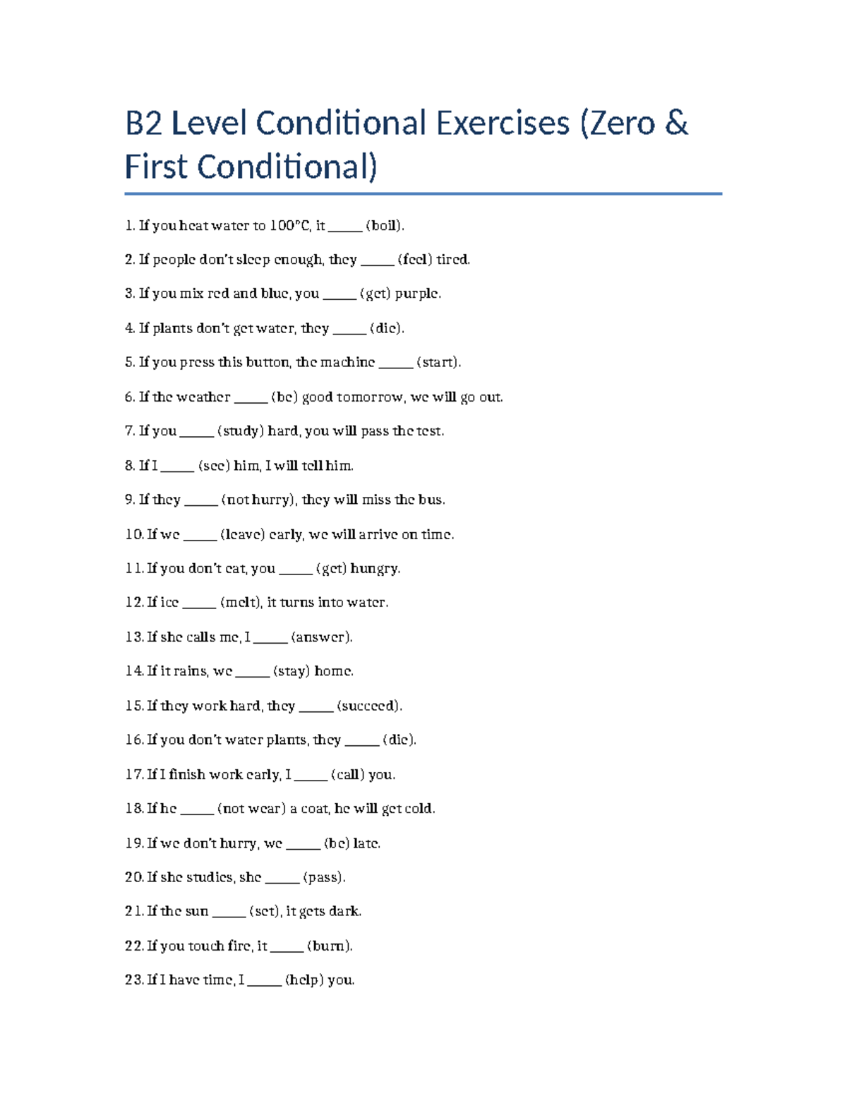 B2 Level Conditional Exercises: 40 Questions on Zero & First ...