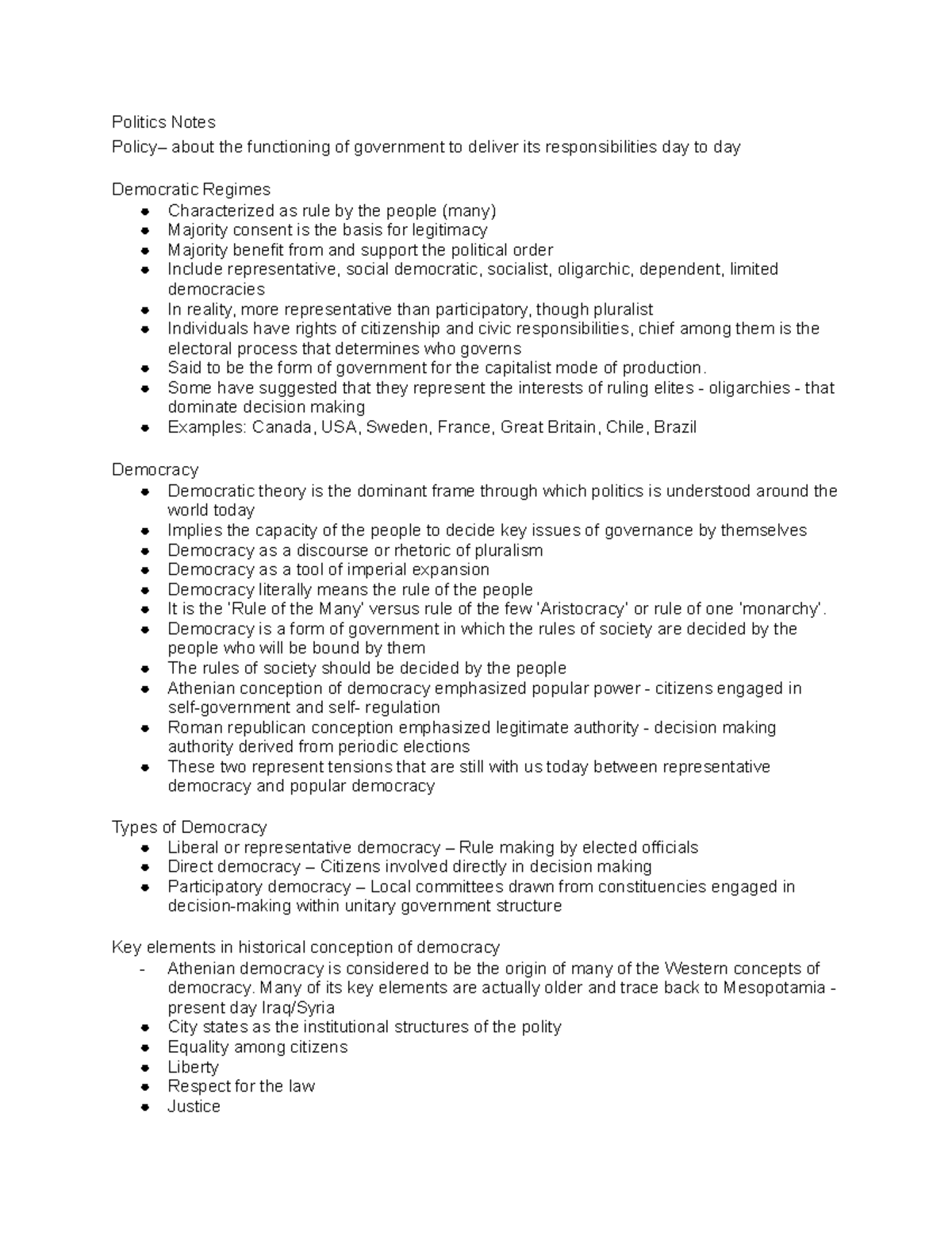 Politics Notes: Understanding Democratic Regimes and Global Inequality ...