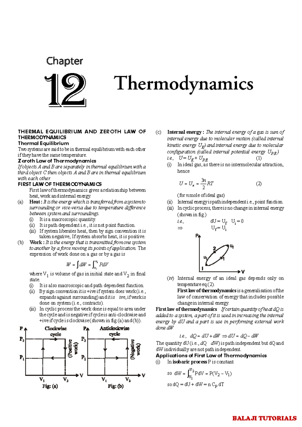 Chapter 12: Thermodynamics - Thermal Equilibrium & Laws of ...
