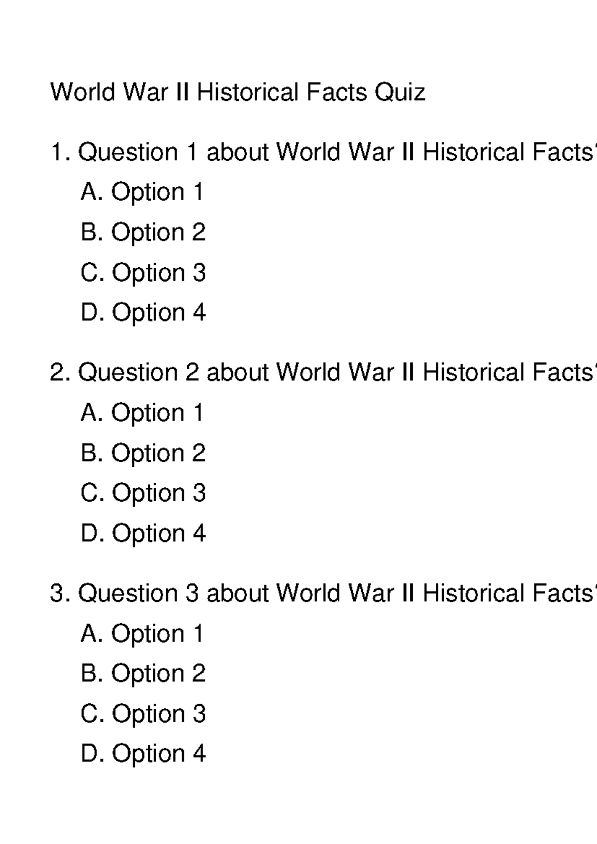 WWII Historical Facts Quiz 1: Questions & Answers - Studocu
