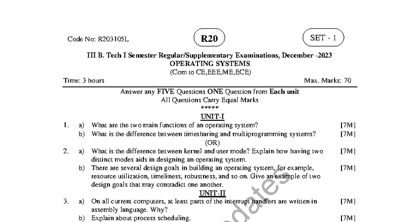 Operating Systems Exam SET 1 R20 Code No: R203105L - DEC 2023 - Studocu