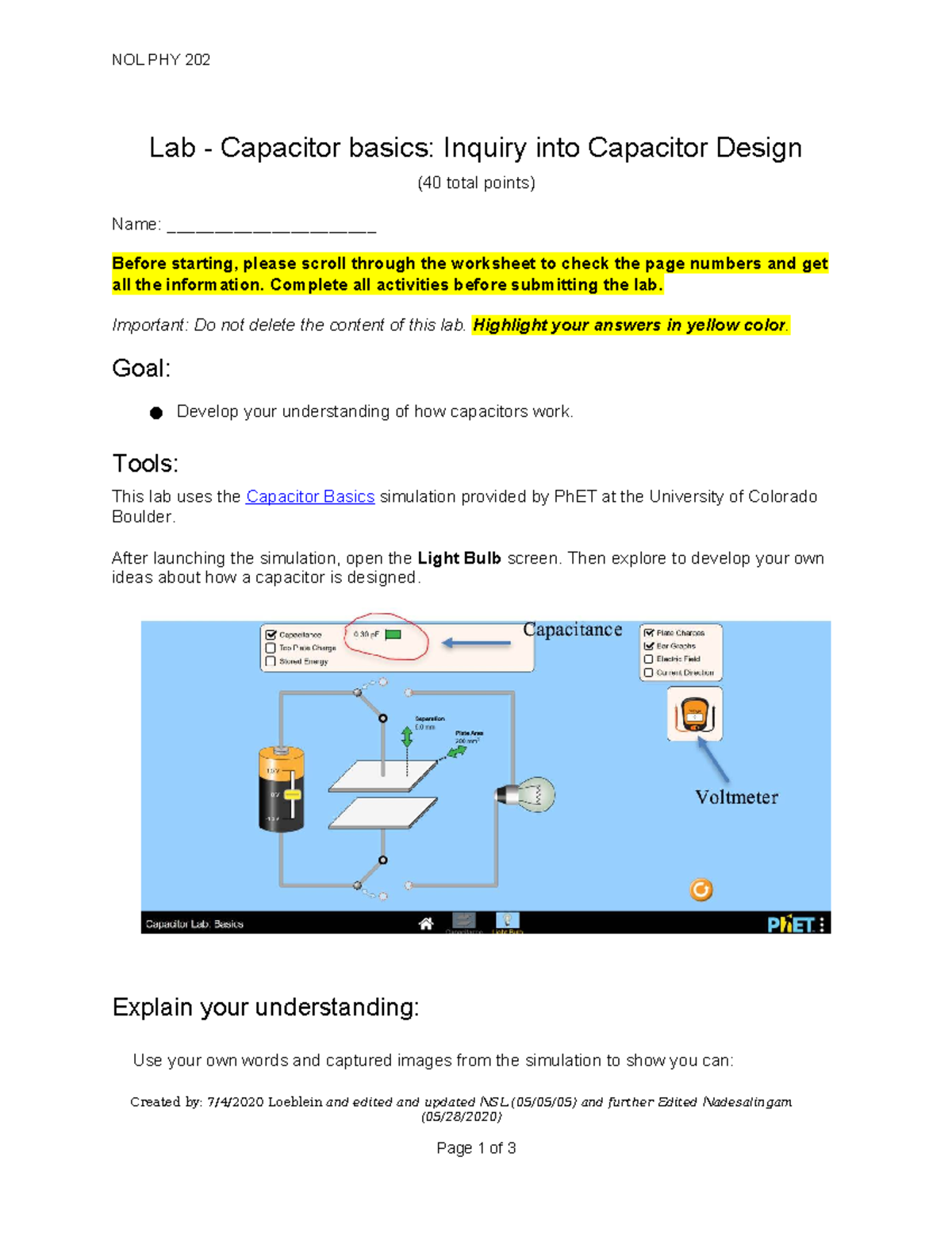 NOL PHY 202 Lab 4: Exploring Capacitor Design Basics - Studocu