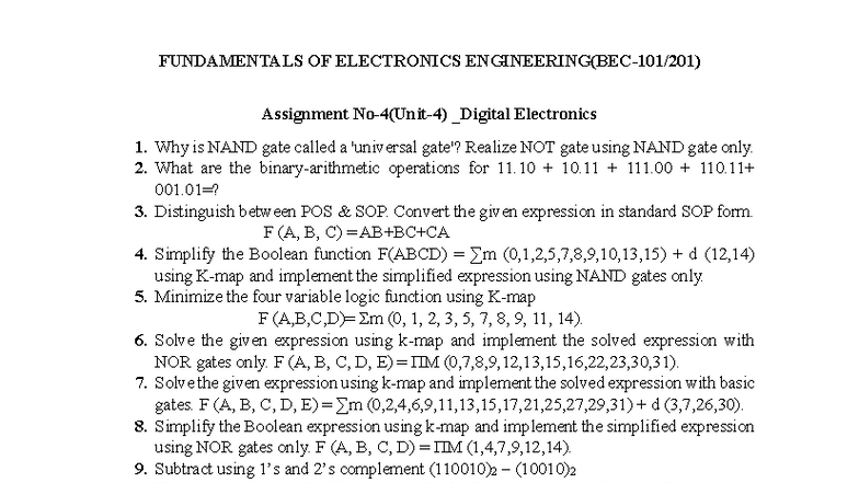 Digital Electronics - Assignment: Fundamentals of Electronics - Studocu