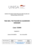 TAM2601 - Unisa - Teacher as a menager - Studocu