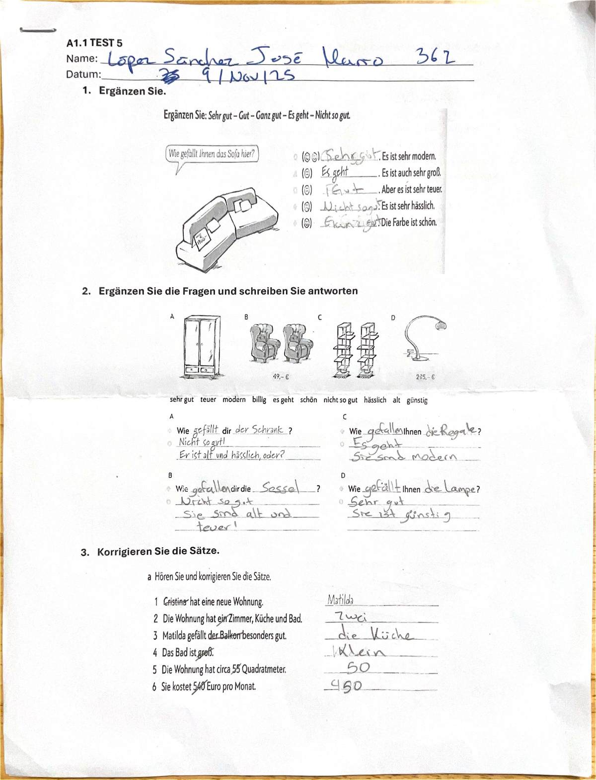 A1.1 TEST 5 - Übungsfragen und Antworten von Lopez Mario - Studocu