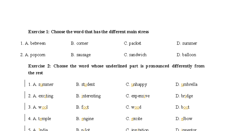 Exercise 1: Stress and Pronunciation Practice - Xíu Summary - Studocu
