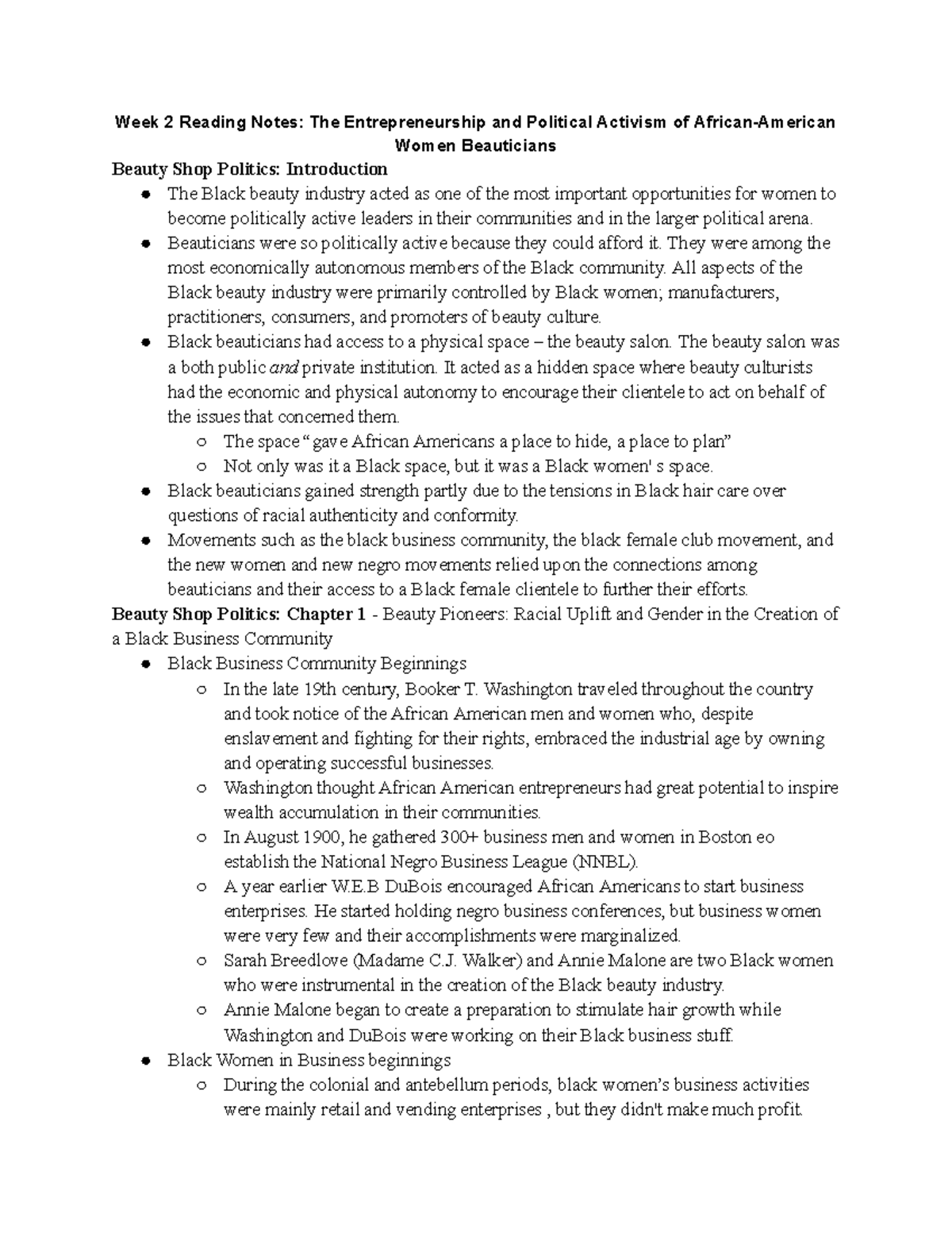 Black Women's Entrepreneurship in Beauty: Week 2 Reading Notes - Studocu