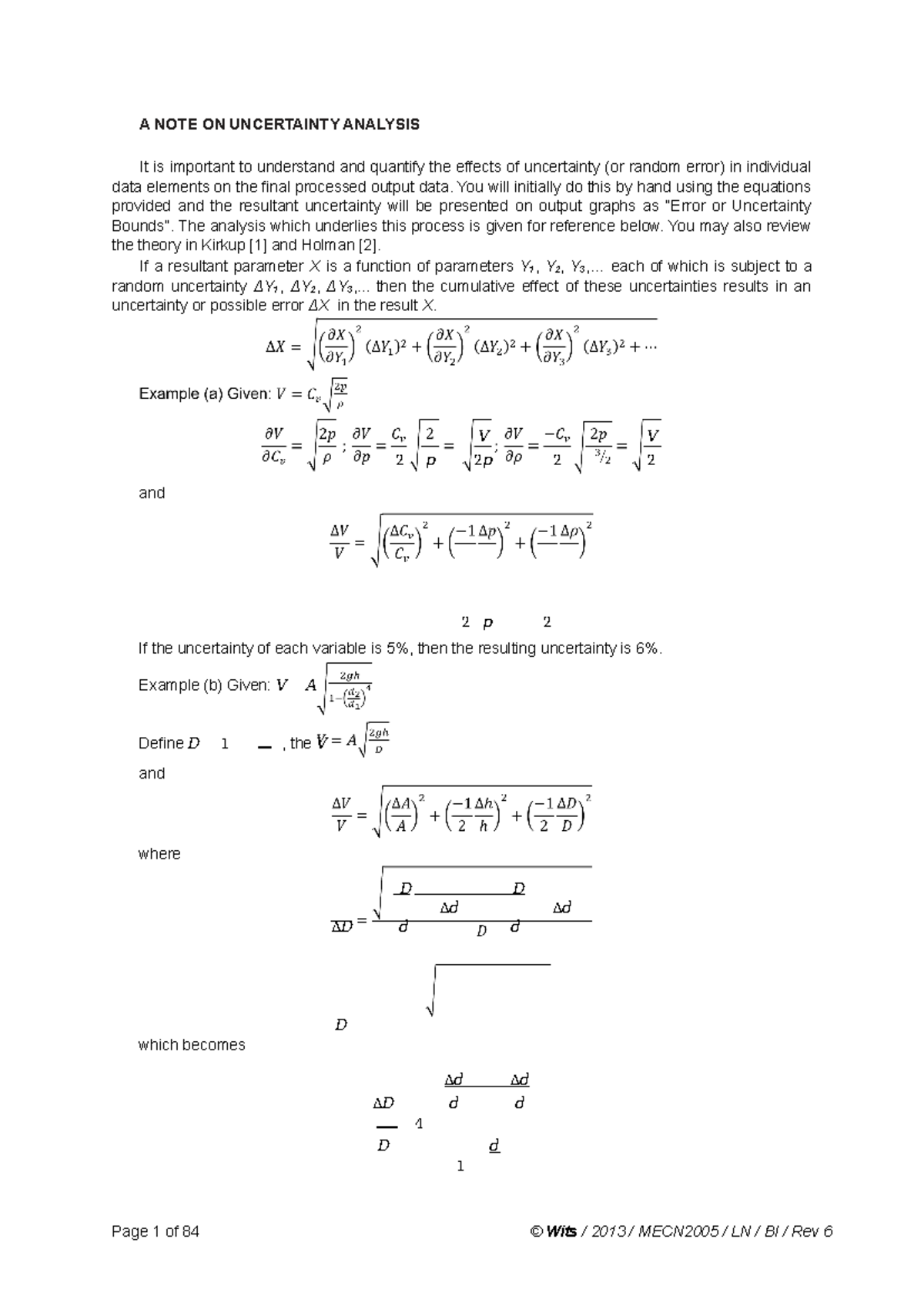 MECN2005 Flow Calibration Lab: Uncertainty Analysis & Results Report ...